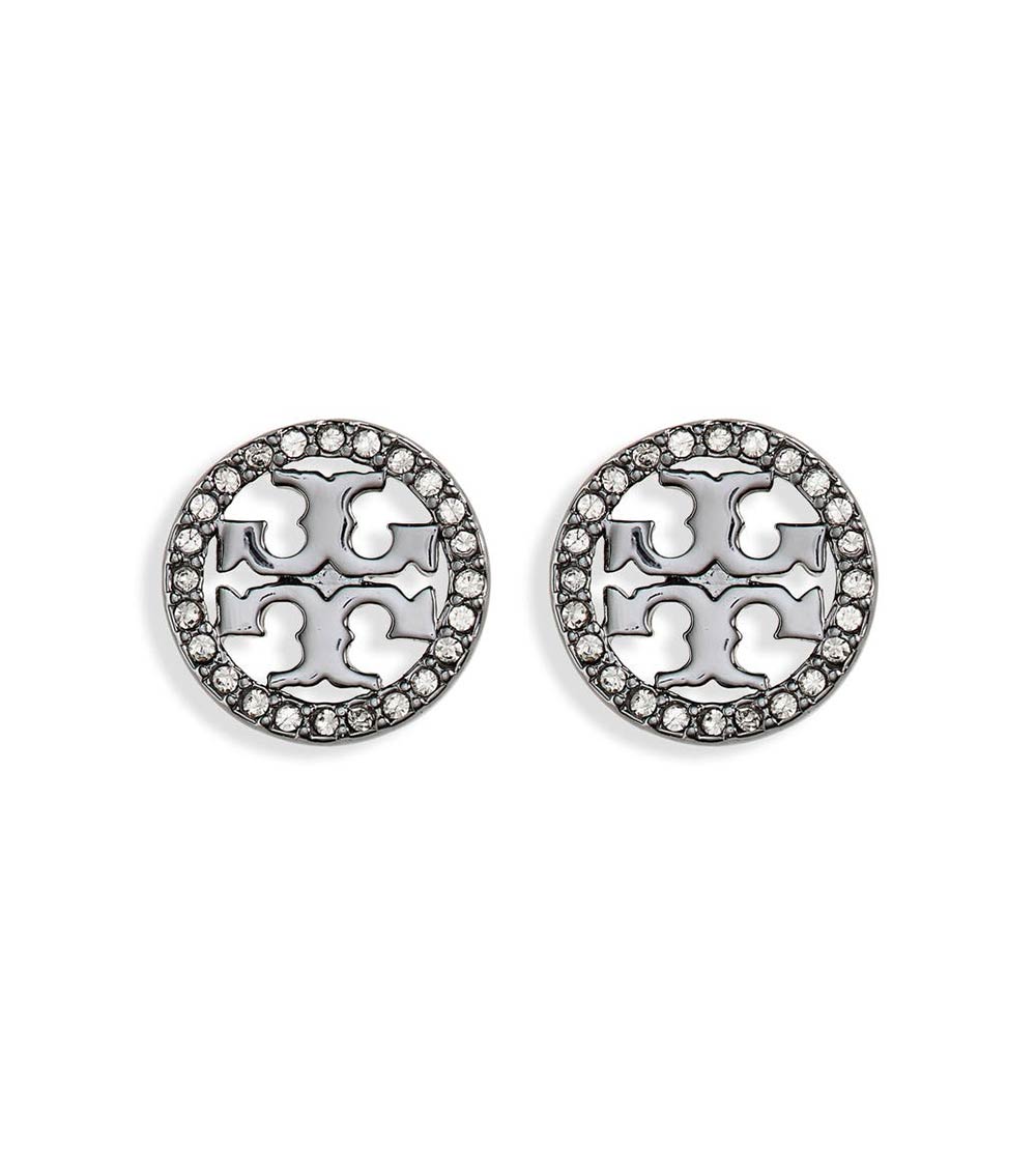 Metallic Crystal Logo Stud Earrings