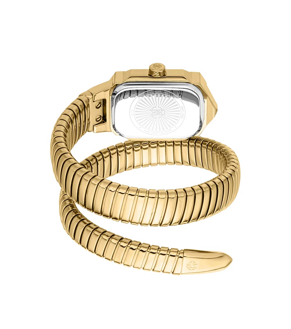 Roberto Cavalli Golden Rectangular Dial Snake Watch for Women Online ...