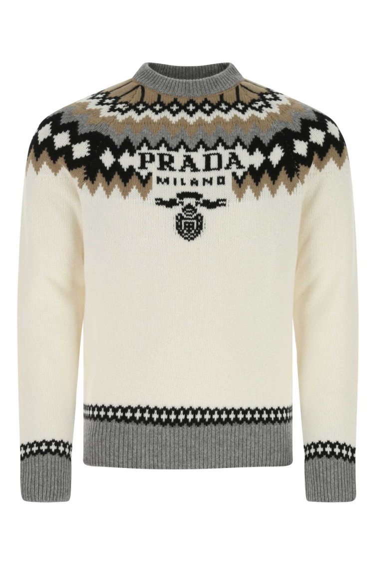 Prada Off White Embroidered Cashmere Sweater