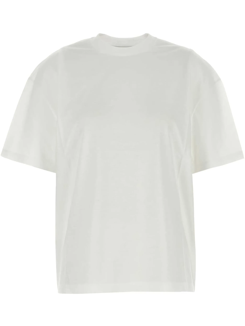 Prada Back Logo Patch Cotton T-shirt In White | ModeSens