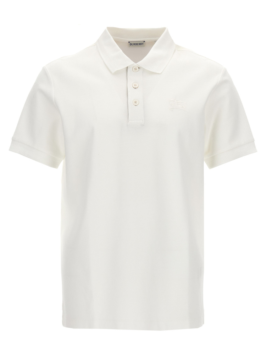 Burberry Ribbed Collar Polo Shirt With Side Slits In White | ModeSens