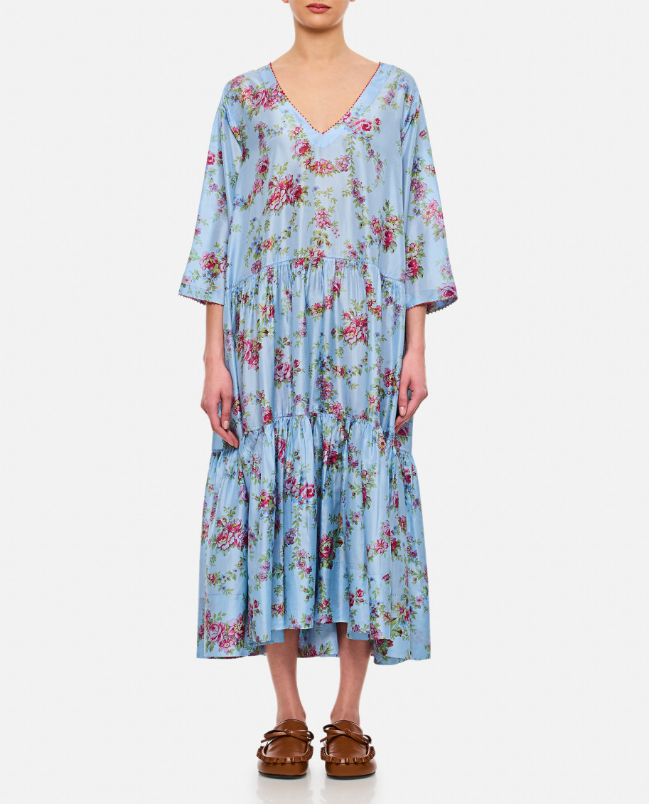 Péro Light Blue Checkered Floral Maxi Dress | ModeSens