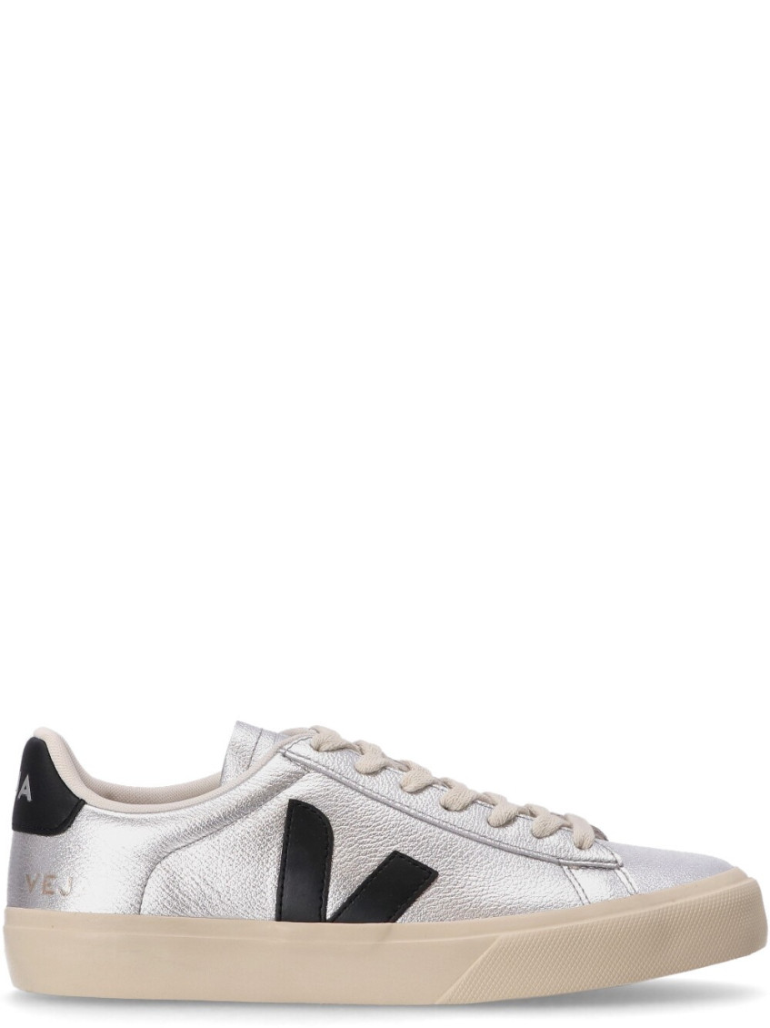 Veja Metallic Silver Leather Sneakers With Black Accents In Multi ...
